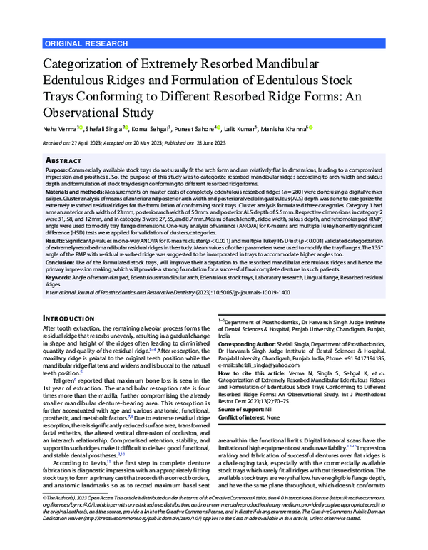 (PDF) Categorization of Extremely Resorbed Mandibular Edentulous Ridges ...