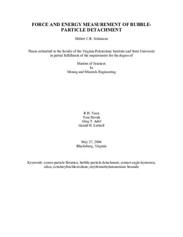 (PDF) Force and Energy Measurement of Bubble-Particle Detachment