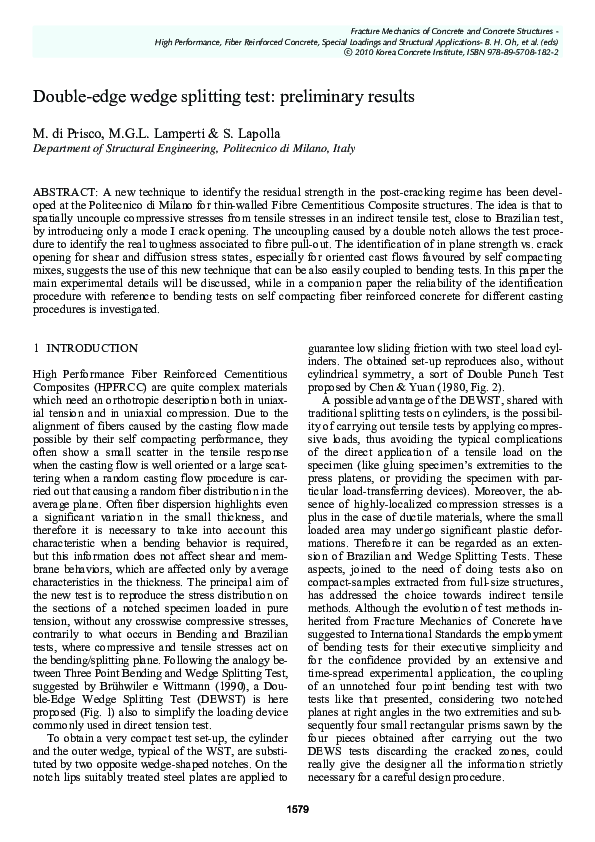 (PDF) Double-Edge Wedge Splitting Test: Preliminary Results