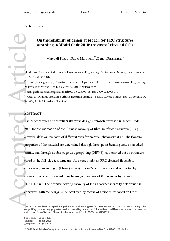 (PDF) On the reliability of the design approach for FRC structures ...