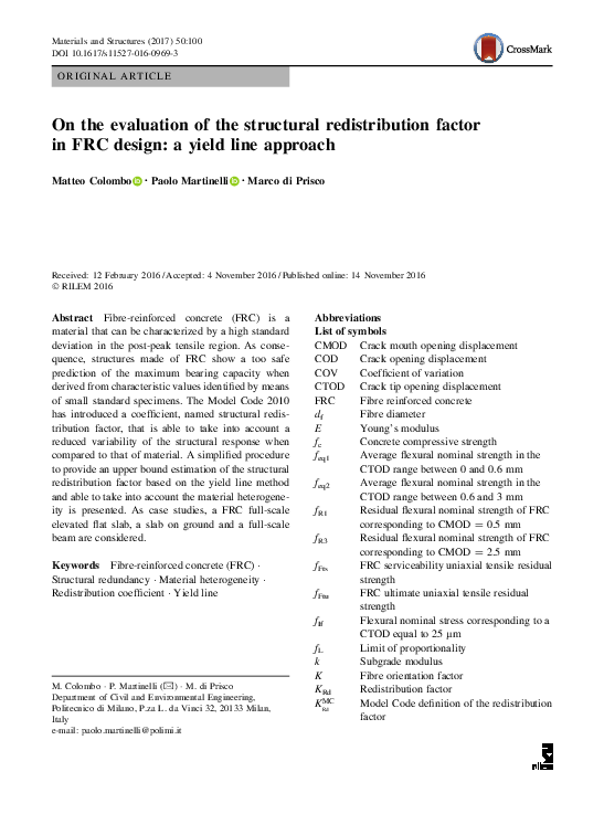 (PDF) On the evaluation of the structural redistribution factor in FRC ...
