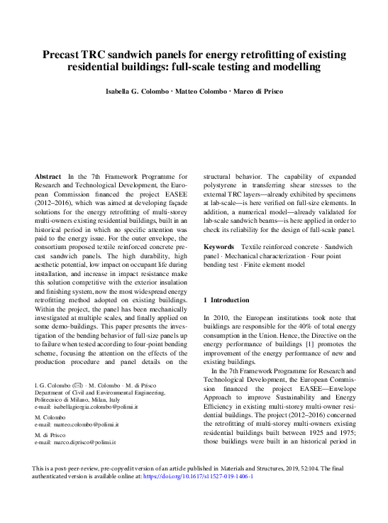 (PDF) Precast TRC sandwich panels for energy retrofitting of existing ...