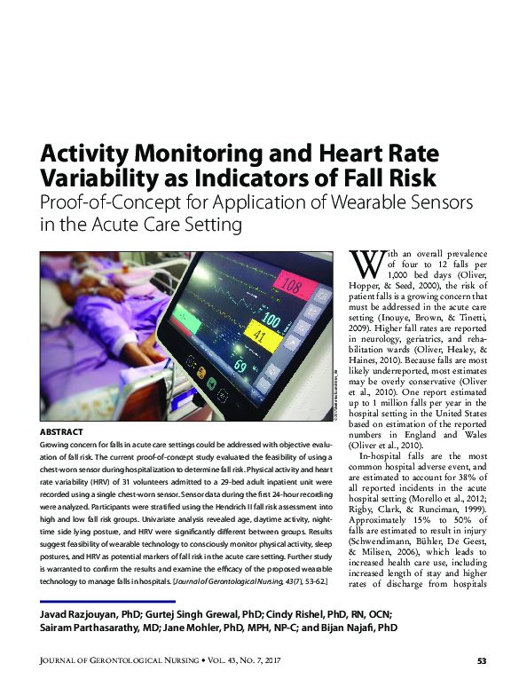Pdf Activity Monitoring And Heart Rate Variability As Indicators Of Fall Risk Proof Of