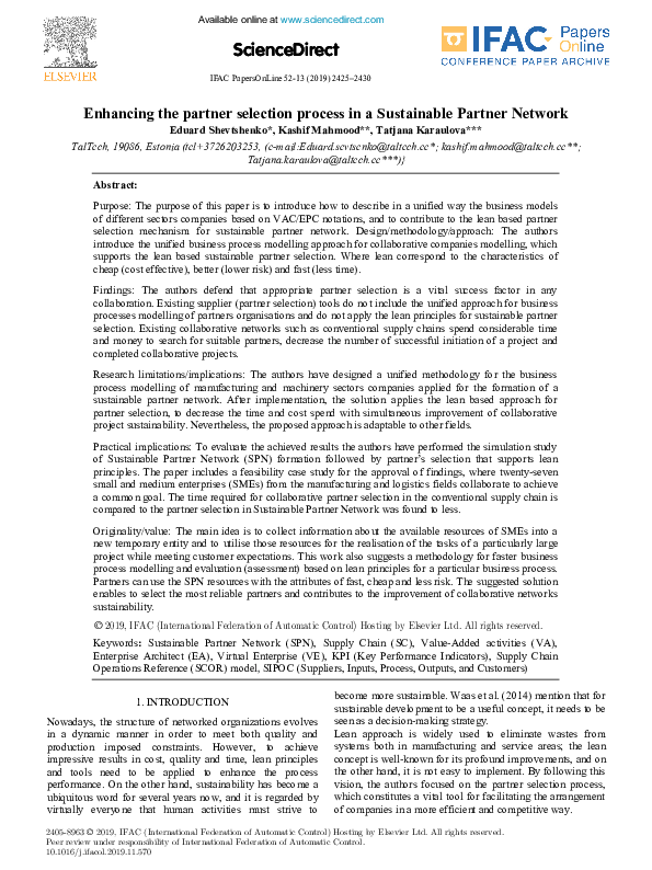 (PDF) Enhancing the partner selection process in a Sustainable Partner ...