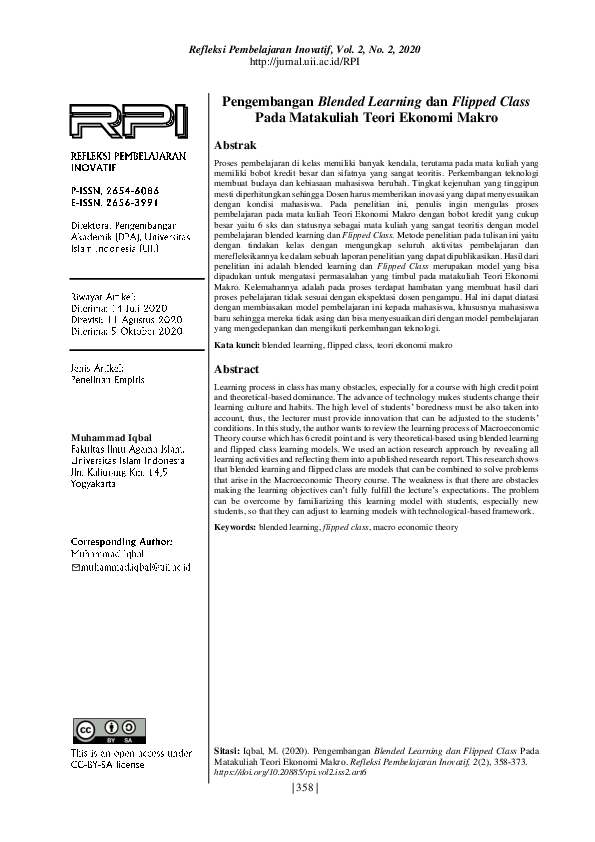 (PDF) Pengembangan Blended Learning dan Flipped Class Pada Matakuliah Teori Ekonomi Makro