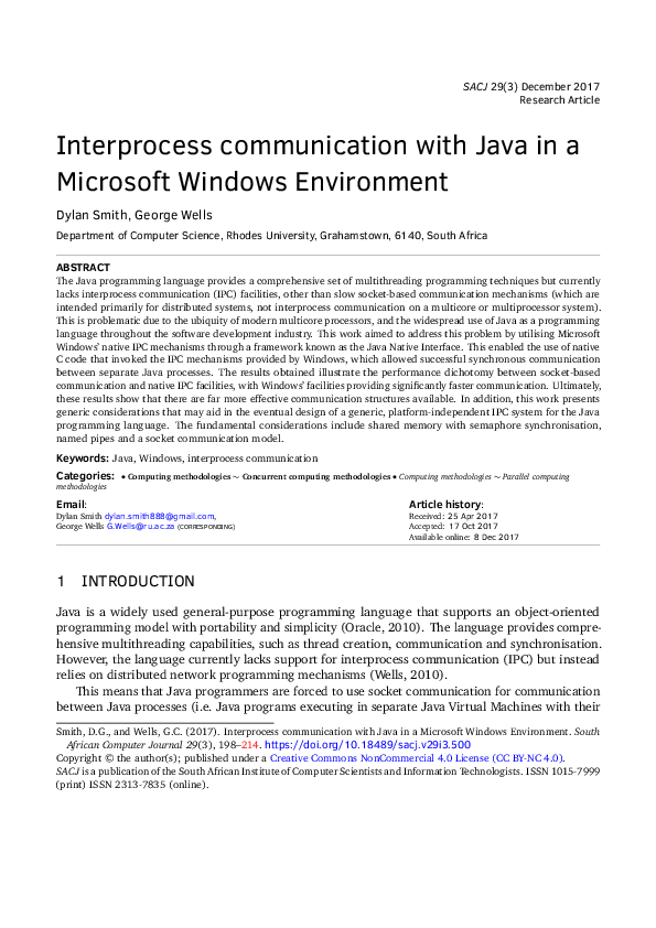 (PDF) Interprocess Communication with Java in a Microsoft Windows Environment