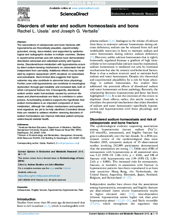 (PDF) Disorders of water and sodium homeostasis and bone