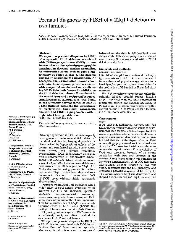 (PDF) FISH Diagnosis of 22q11 Deletion in Two Prenatal Cases