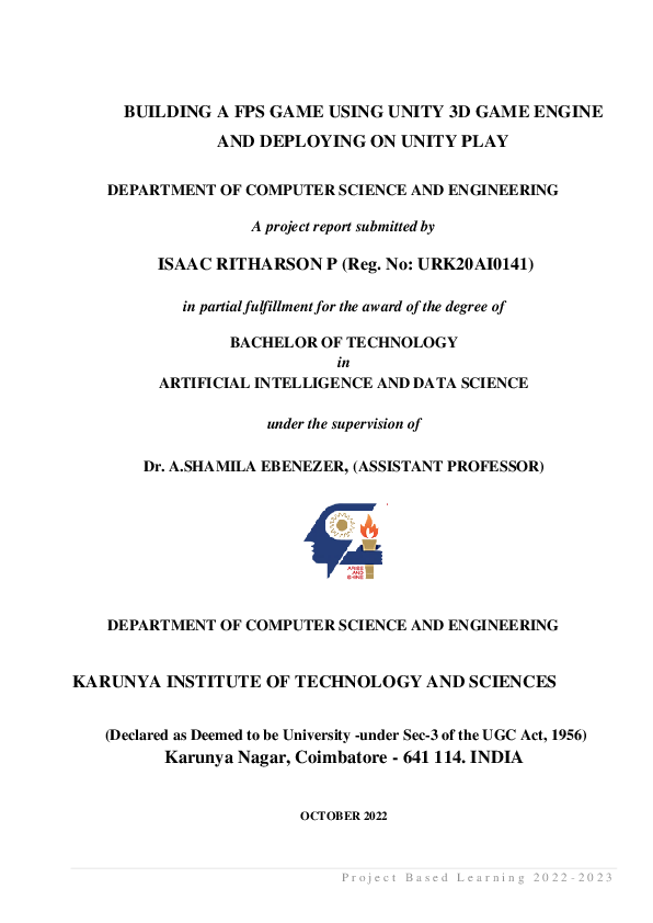 (PDF) Project Based Learning 2022-2023 BUILDING A FPS GAME USING UNITY 3D GAME ENGINEAND ...