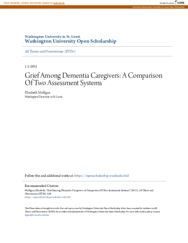 (PDF) Comparing Grief Assessments for Dementia Caregivers