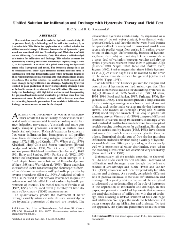 (PDF) Unified Solution for Infiltration and Drainage with Hysteresis ...