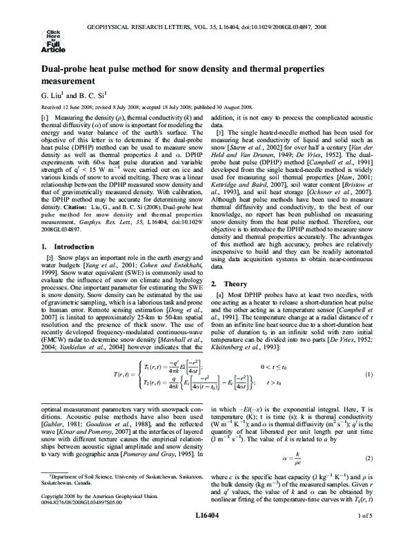 (PDF) Dual-probe heat pulse method for snow density and thermal ...