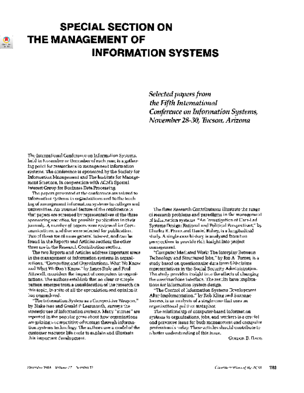 (PDF) Special section on management of information systems