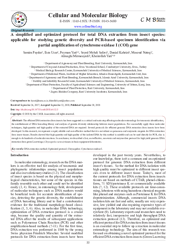 (PDF) A simplified and optimized protocol for total DNA extraction from ...