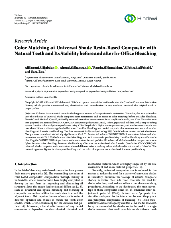 (PDF) Color Matching of Universal Shade Resin-Based Composite with ...