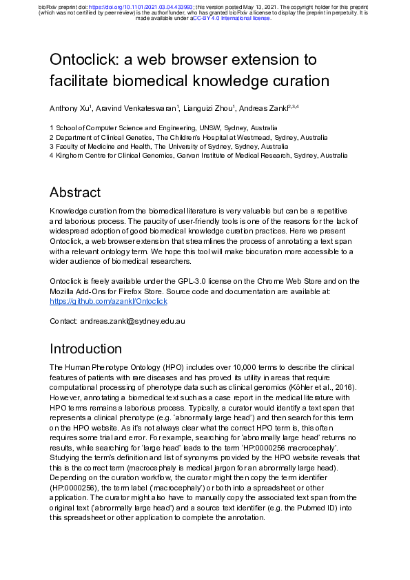 (PDF) Ontoclick: a web browser extension to facilitate biomedical knowledge curation