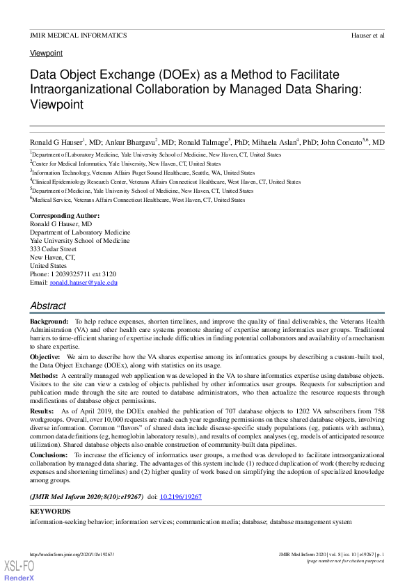 (PDF) Data Object Exchange (DOEx) as a Method to Facilitate ...