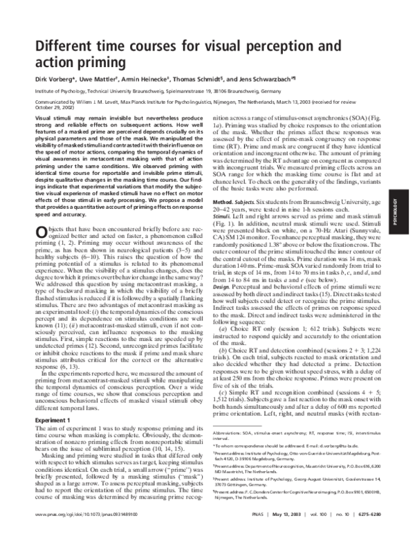 (PDF) Visual perception vs action priming: temporal dynamics
