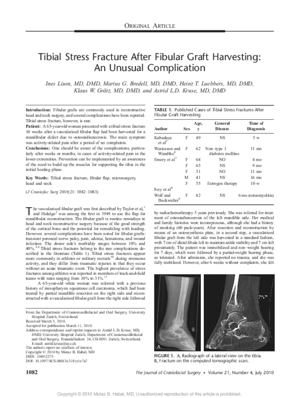 (PDF) Tibial Stress Fracture After Fibular Graft Harvesting