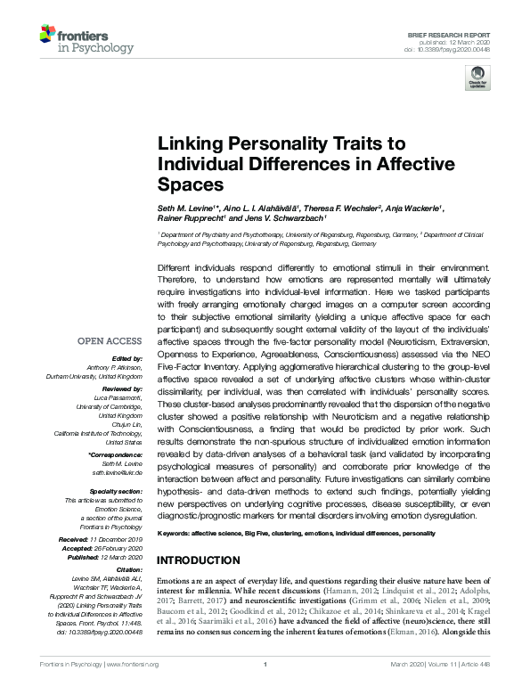 (PDF) Linking Personality Traits to Individual Differences in Affective ...