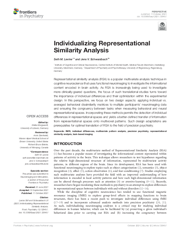 Pdf Individualizing Representational Similarity Analysis