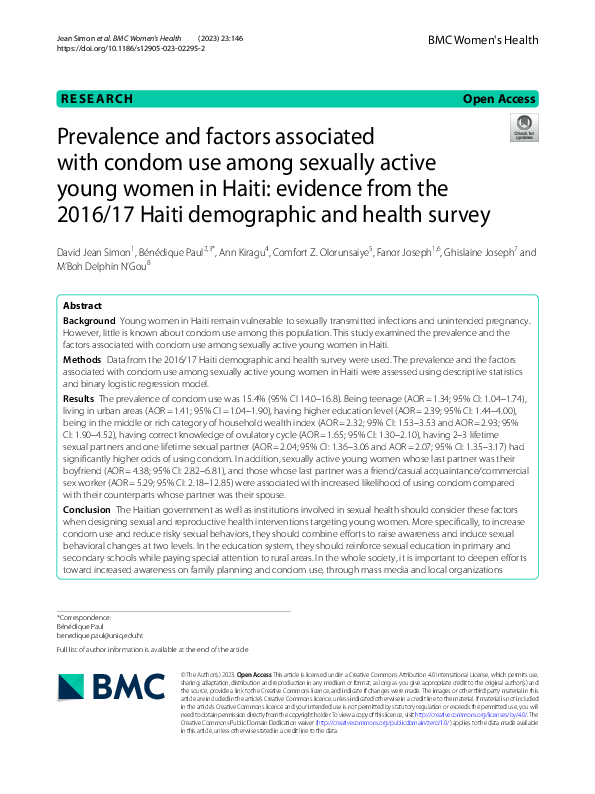 (PDF) Prevalence and factors associated with condom use among sexually active young women in ...