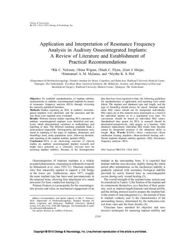 (PDF) Application and Interpretation of Resonance Frequency Analysis in Auditory Osseointegrated ...