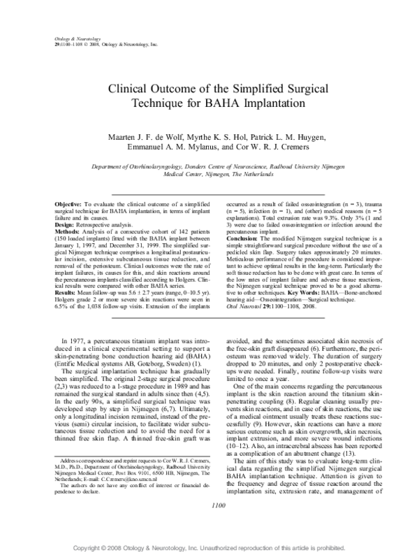 (PDF) Clinical Outcome of the Simplified Surgical Technique for BAHA ...