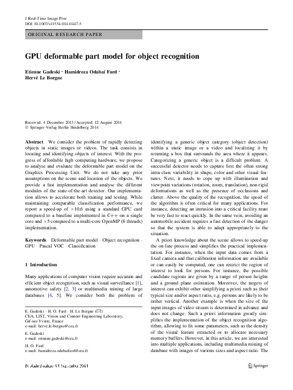 Pdf Gpu Deformable Part Model For Object Recognition Ho Fard