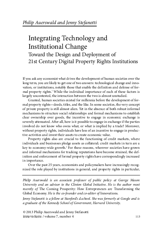 (PDF) Integrating Technology and Institutional Change: Toward the ...