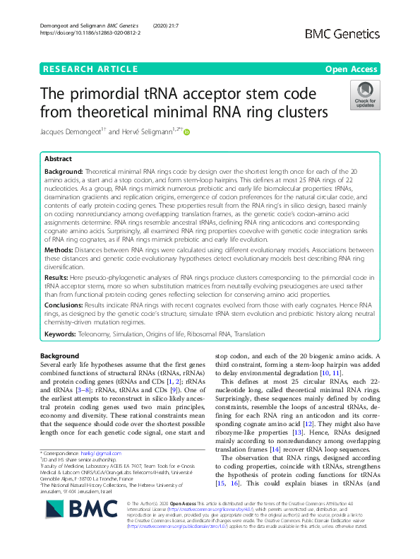 (PDF) The primordial tRNA acceptor stem code from theoretical minimal ...