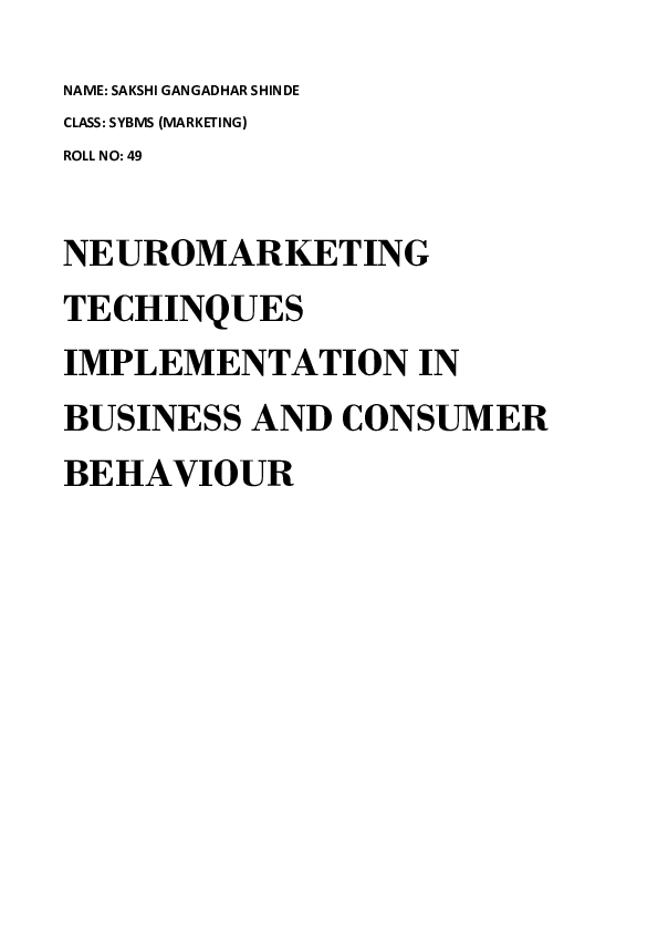 (PDF) NEUROMARKETING TECHINQUES IMPLEMENTATION IN BUSINESS AND CONSUMER BEHAVIOUR