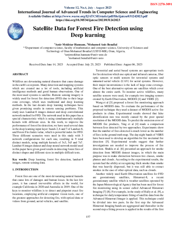 Pdf Satellite Data For Forest Fire Detection Using Deep Learning