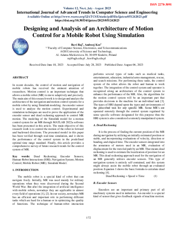 (PDF) Designing and Analysis of an Architecture of Motion Control for a Mobile Robot Using ...