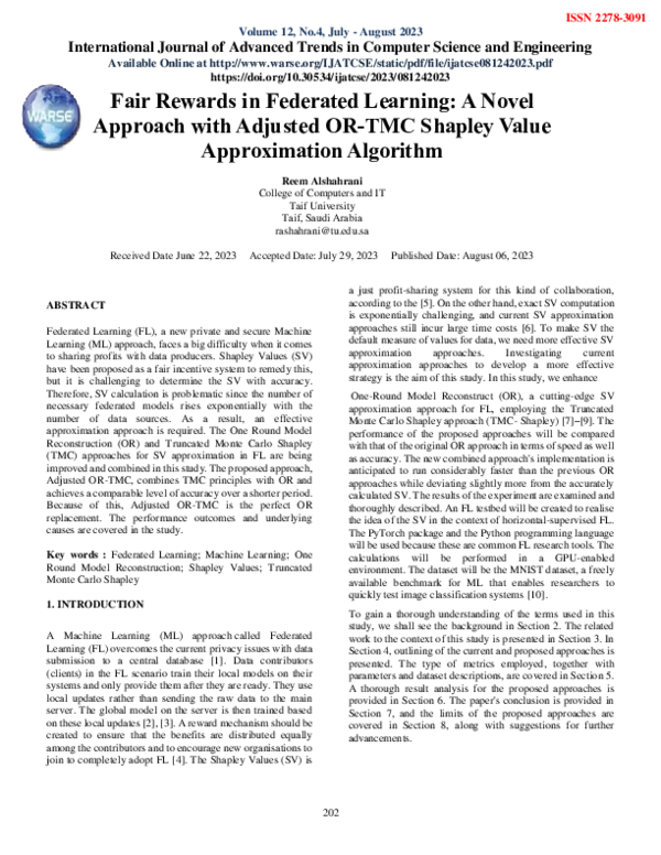 (PDF) Fair Rewards in Federated Learning: A Novel Approach with ...