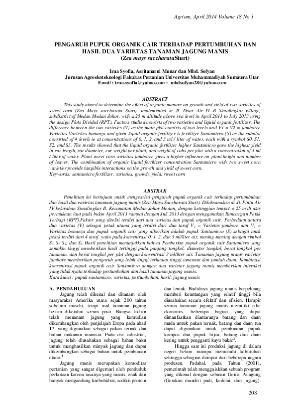 (PDF) PENGARUH PUPUK ORGANIK CAIR TERHADAP PERTUMBUHAN DAN HASIL DUA VARIETAS TANAMAN JAGUNG ...
