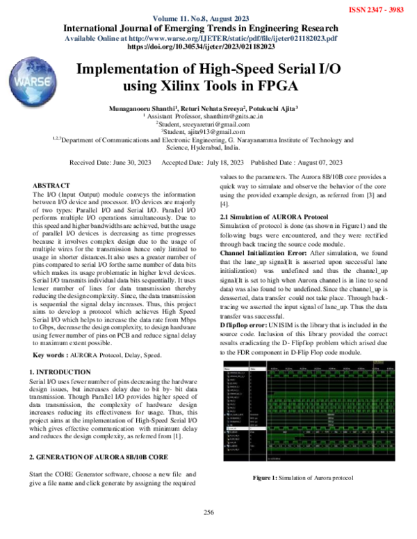 Pdf Implementation Of High Speed Serial I O Using Xilinx Tools In Fpga