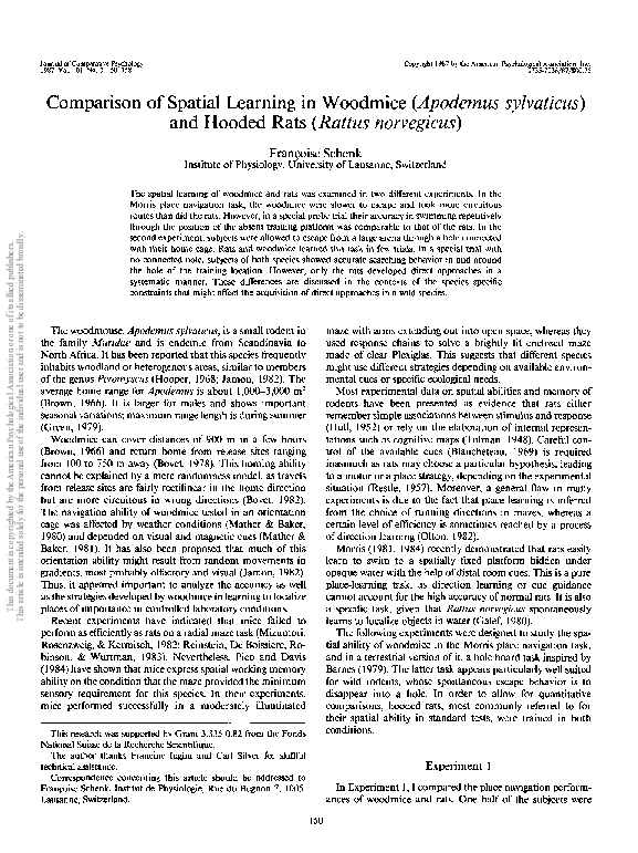 (PDF) Comparison of spatial learning in woodmice (Apodemus sylvaticus) and hooded rats (Rattus ...