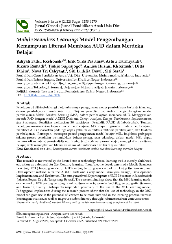 (PDF) Mobile Seamless Learning: Model Pengembangan Kemampuan Literasi Membaca AUD dalam Merdeka ...