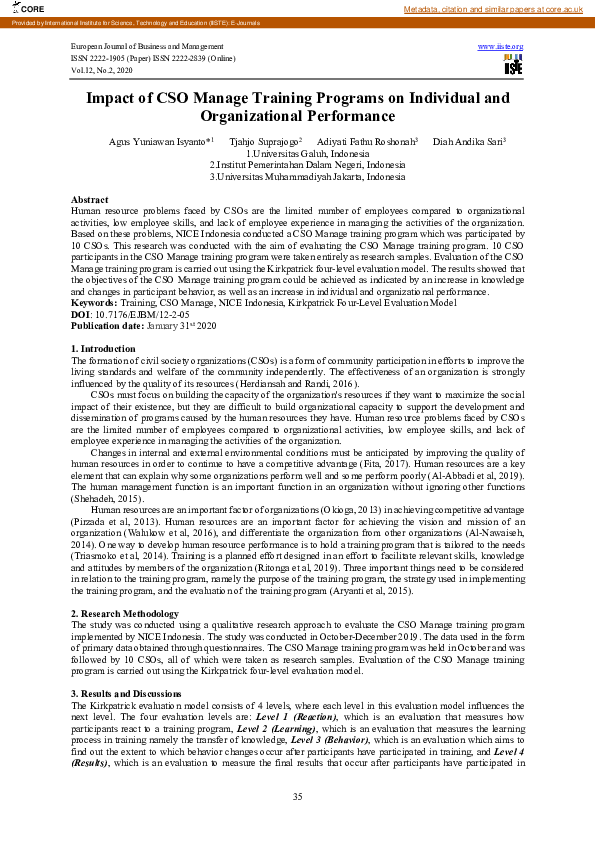 (PDF) Impact of CSO Manage Training Programs on Individual and ...