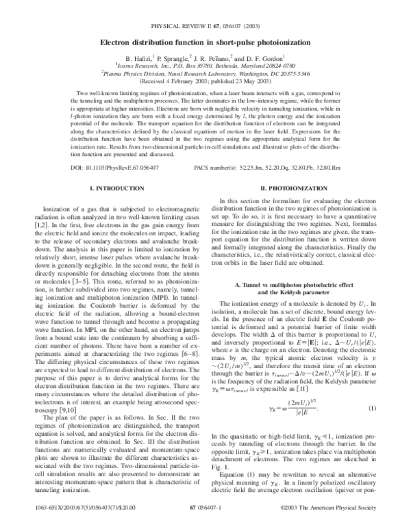 Pdf Electron Distribution Function In Short Pulse Photoionization