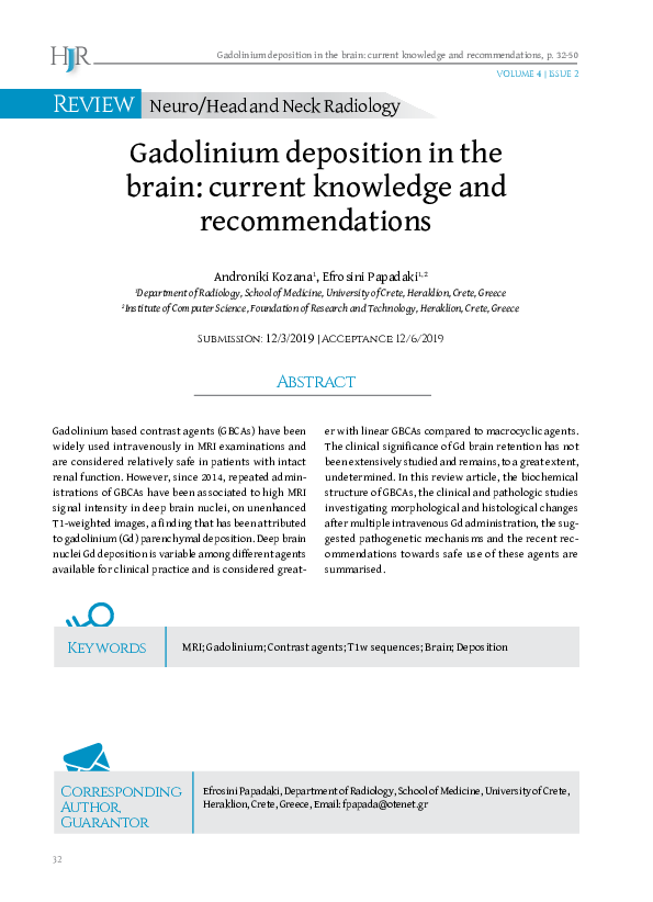 (PDF) Gadolinium deposition in the brain: current knowledge and ...