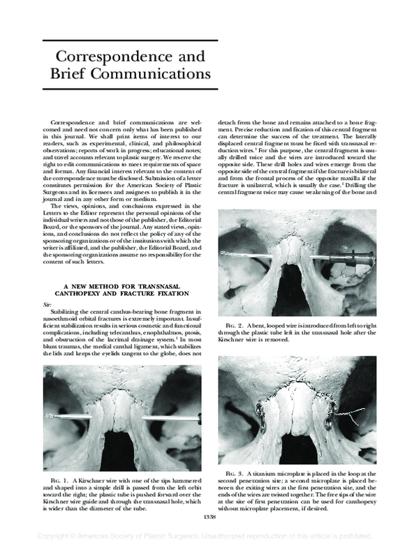 (PDF) A New Method for Transnasal Canthopexy and Fracture Fixation ...