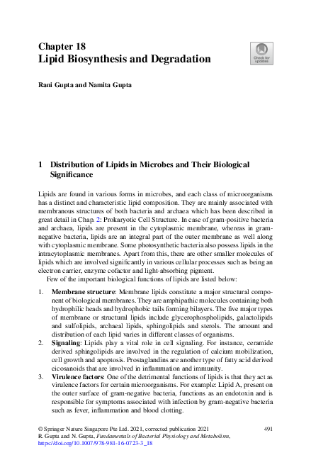 (PDF) Lipid Biosynthesis and Degradation