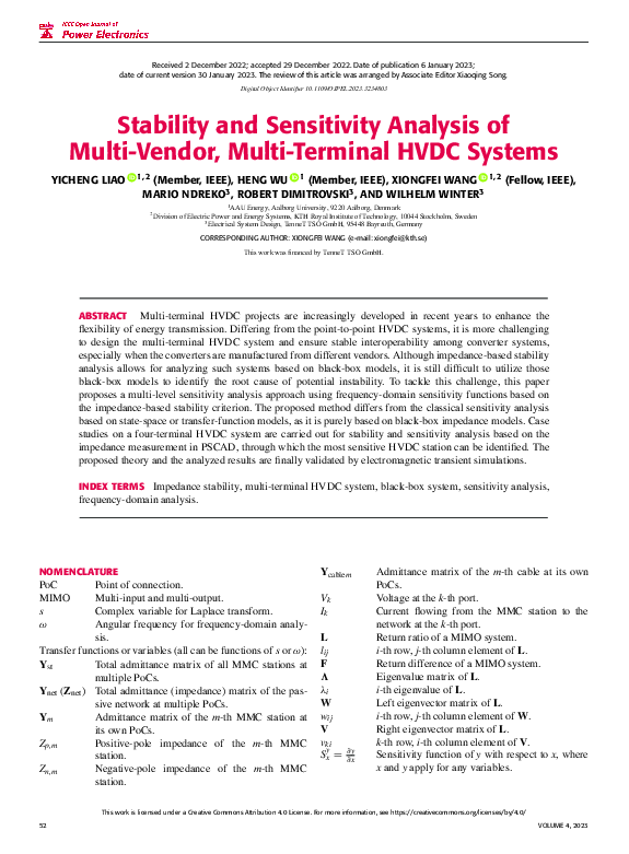 (PDF) Stability and Sensitivity Analysis of Multi-Vendor, Multi-Terminal HVDC Systems | Yicheng ...
