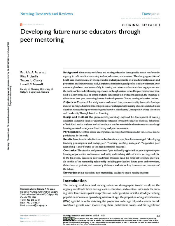 (PDF) Developing future nurse educators through peer mentoring
