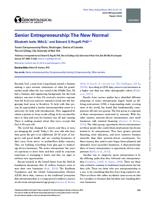 (PDF) Senior Entrepreneurship: The New Normal