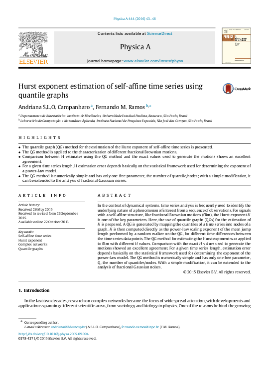 (PDF) Hurst exponent estimation of self-affine time series using ...