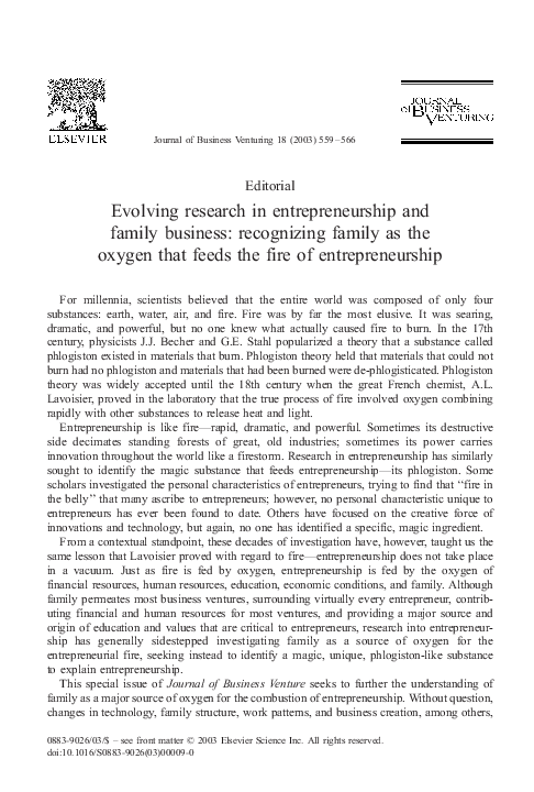 (PDF) Evolving research in entrepreneurship and family business ...