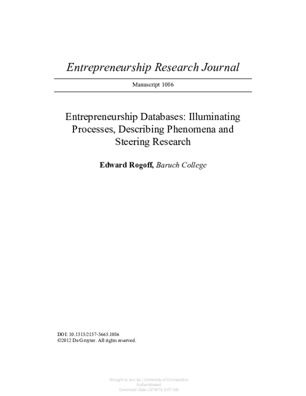 (PDF) Entrepreneurship Databases: Illuminating Processes, Describing ...
